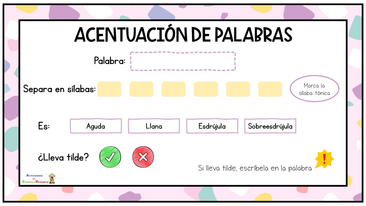 Plantilla para trabajar la acentuación de palabras - Actividades de ...
