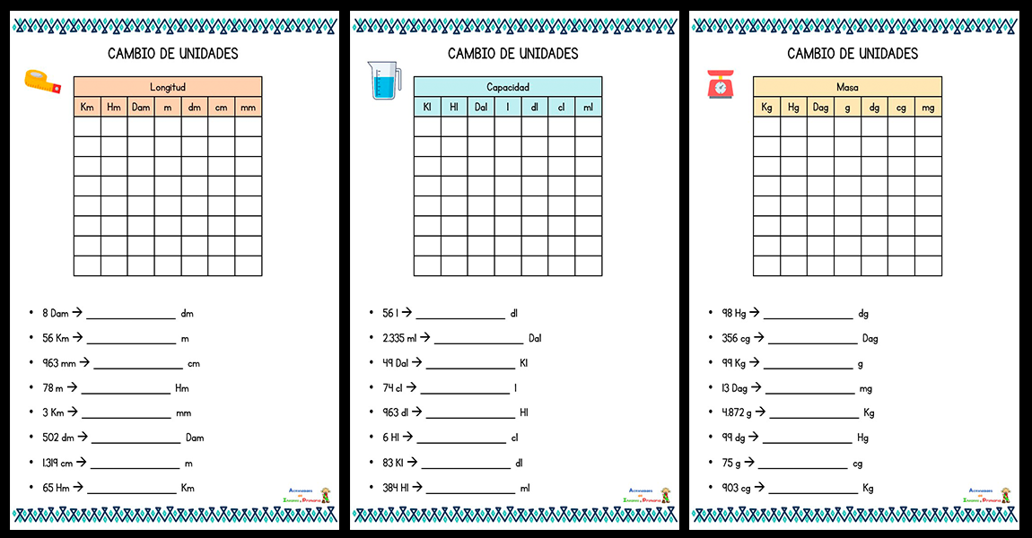 Cambios de unidades con tablas de conversión - Actividades de infantil ...