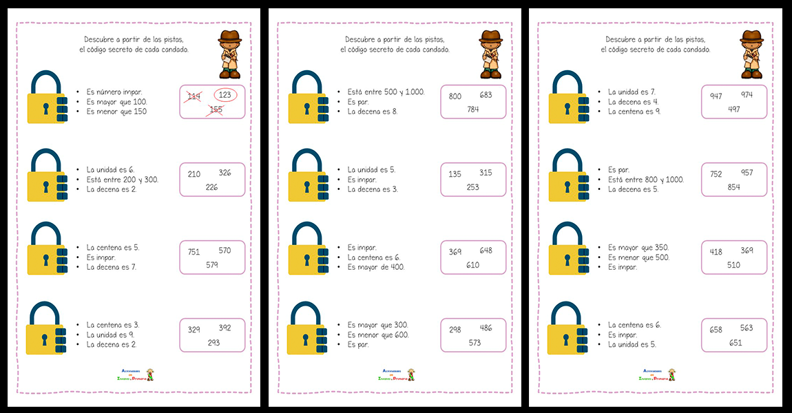 Divertidas fichas de pistas con números: Averigua el número que abre el ...