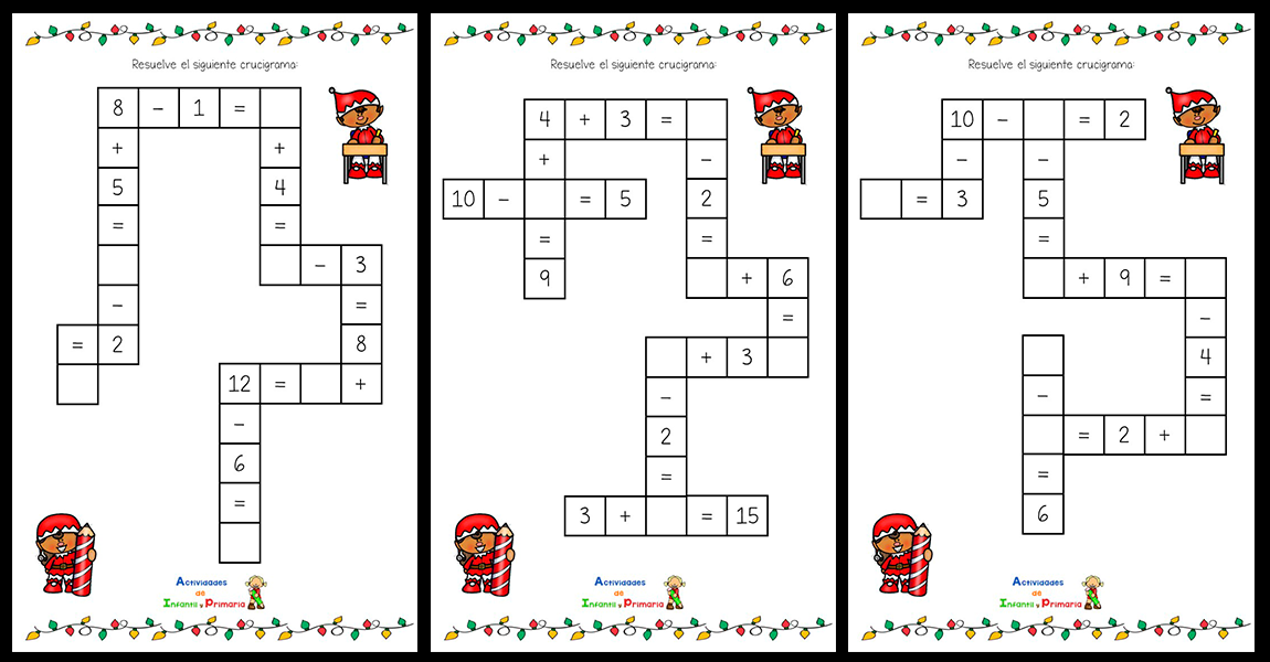 Crucigramas navideños de sumas y restas - Actividades de infantil y ...