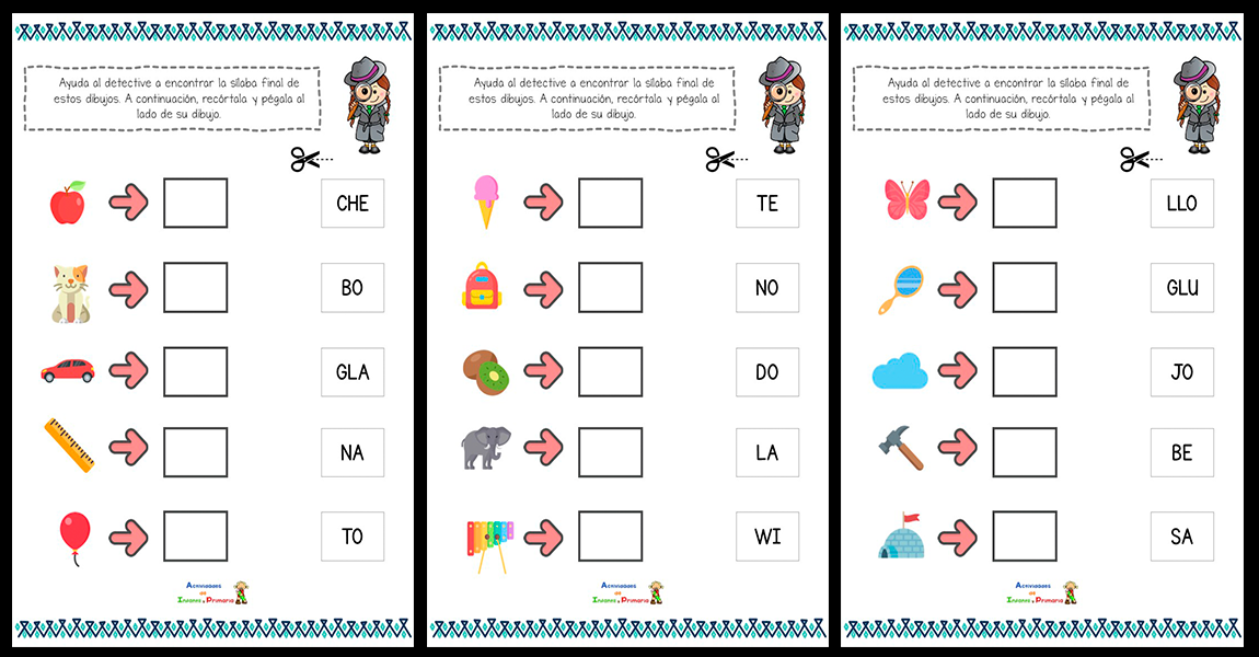 El detective de la sílaba final - Actividades de infantil y primaria