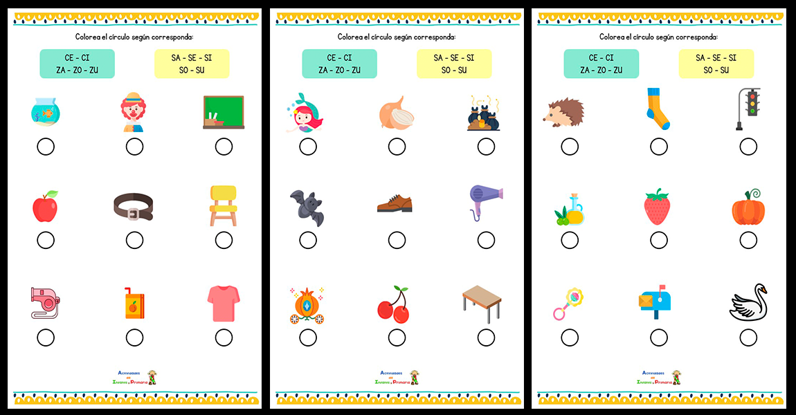 Discriminación fonemas /s/-/c/-/z/ - Actividades de infantil y primaria
