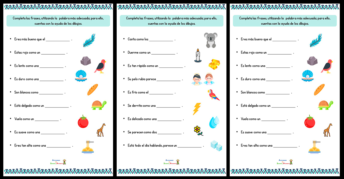 Expresión escrita: Metáforas descriptivas con comparaciones - Actividades de infantil y primaria