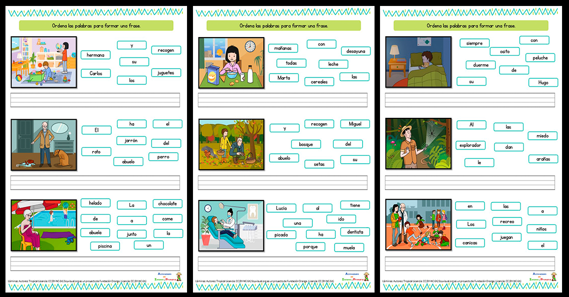 Ordena las palabras y forma la frase con ayuda del dibujo - Actividades ...