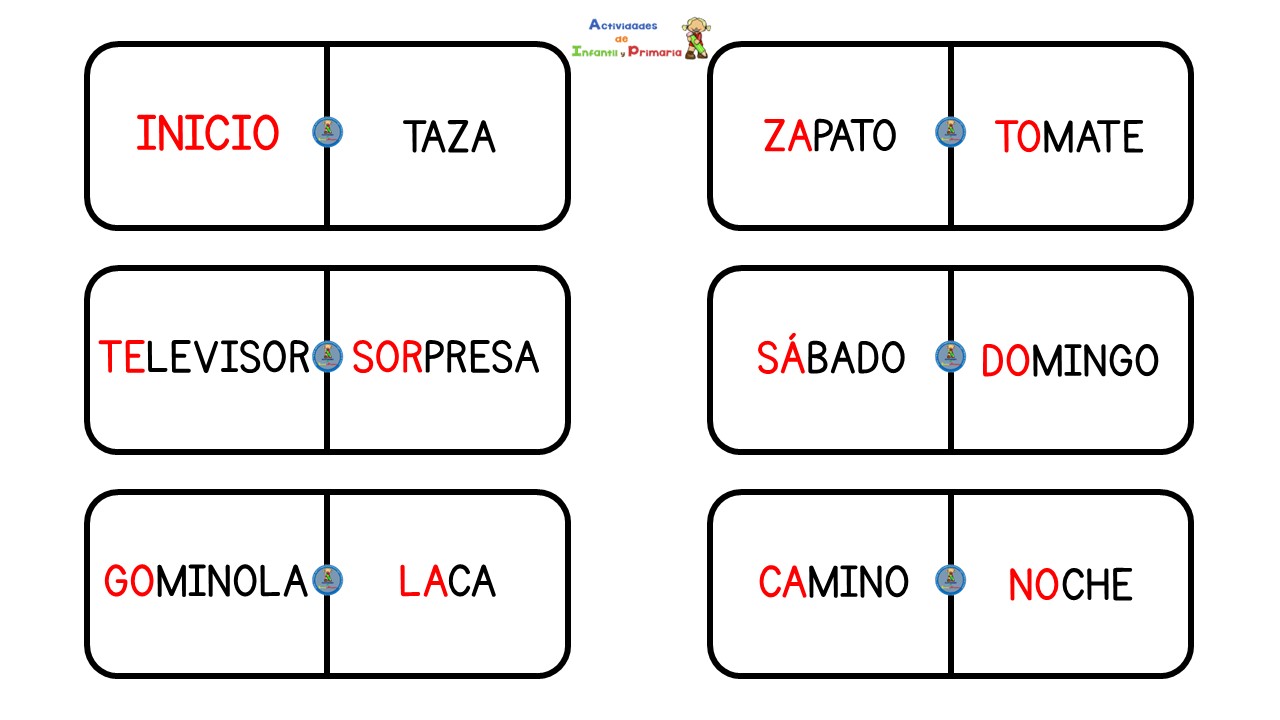 Juego de conciencia silábica: El dominó de las palabras encadenadas ...