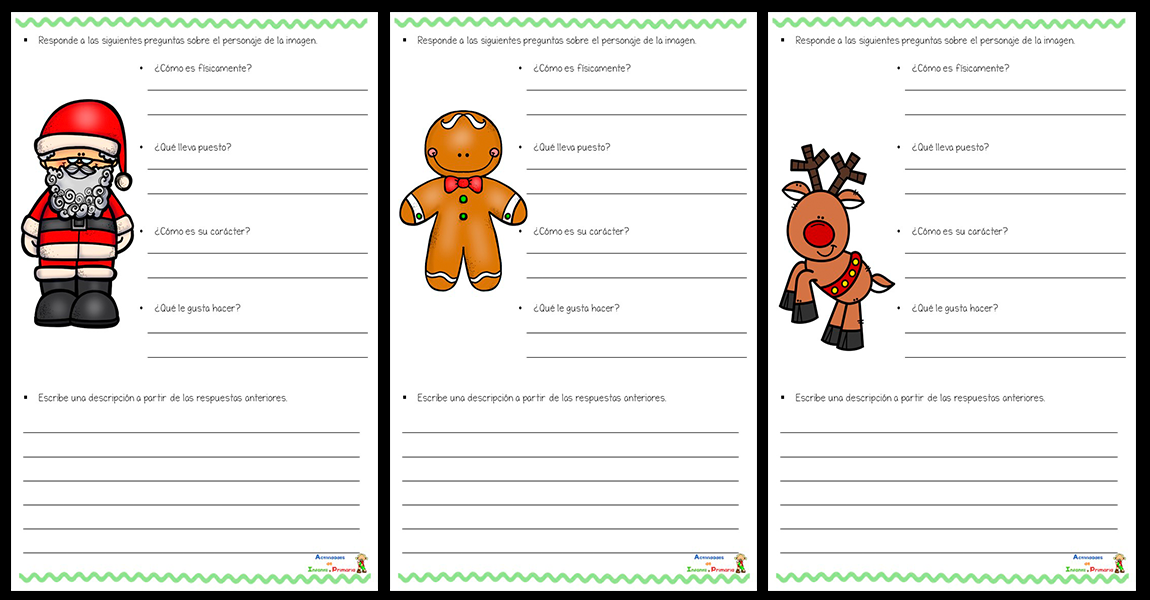Fichas para trabajar las descripciones con personajes de Navidad ...