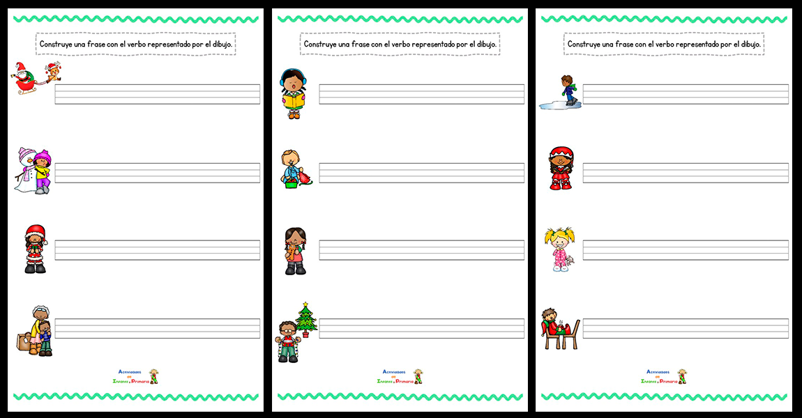 Frases navideñas con verbos - Actividades de infantil y primaria