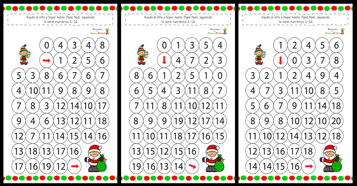 Los laberintos numéricos de los elfos navideños - Actividades de ...