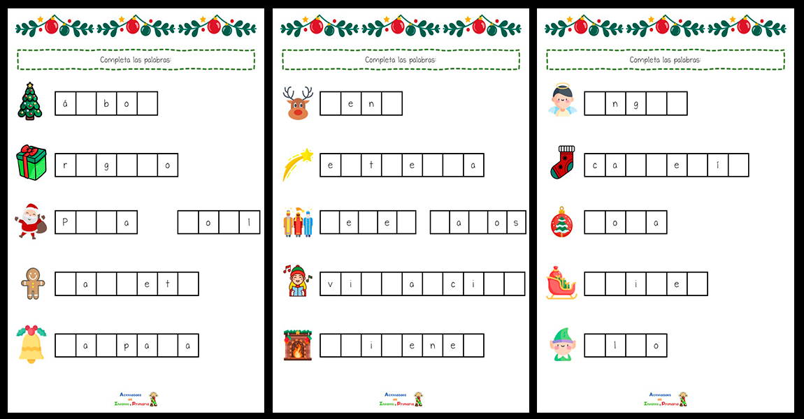 Fichas De Vocabulario De Navidad En Español Carolina, Mi Página De