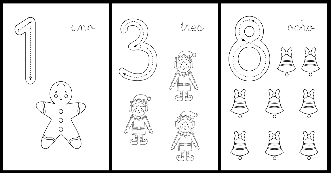 Fichas navideñas para repasar el trazo de los números - Actividades de ...
