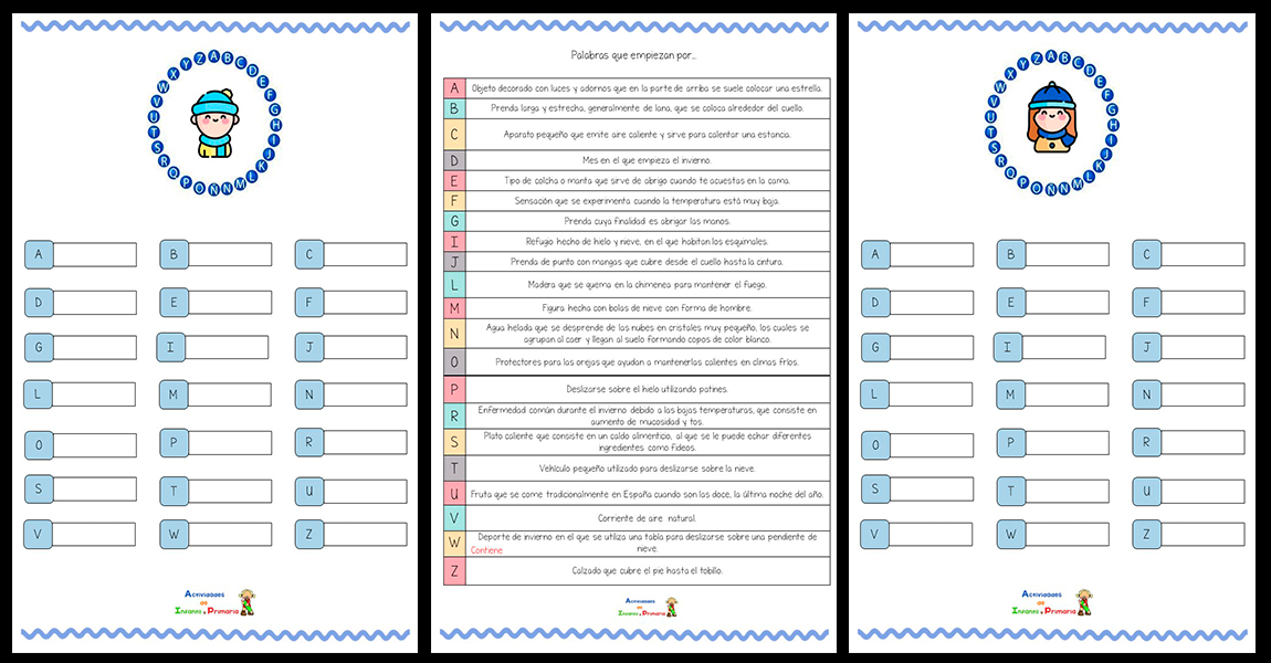 Juego de pasapalabra con vocabulario de invierno - Actividades de ...