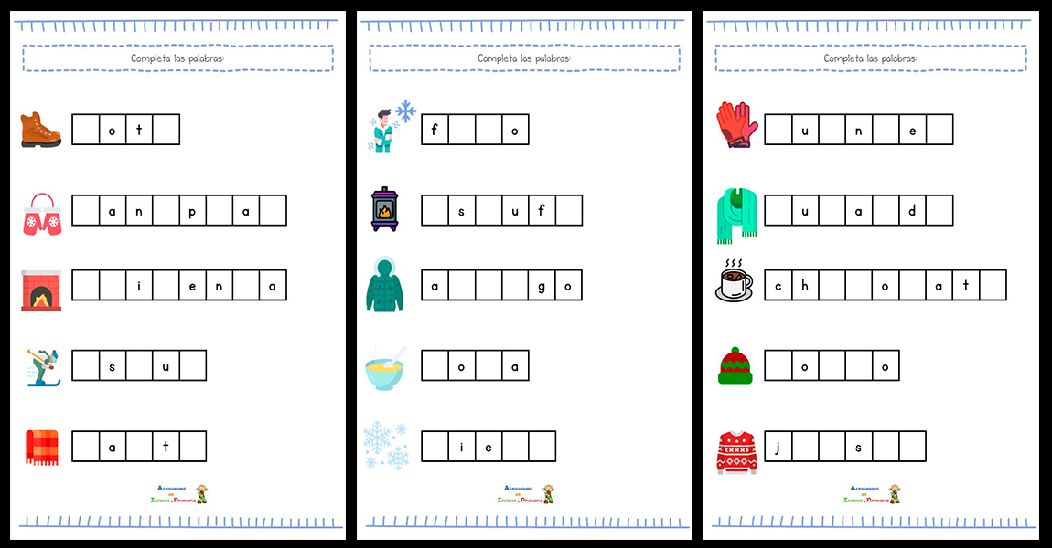 Lectoescritura: Completa las palabras del vocabulario de invierno ...