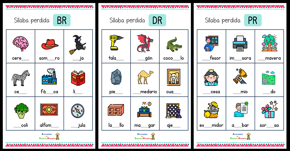 Fichas de lectoescritura: Sílaba trabada perdida con "r" - Actividades ...