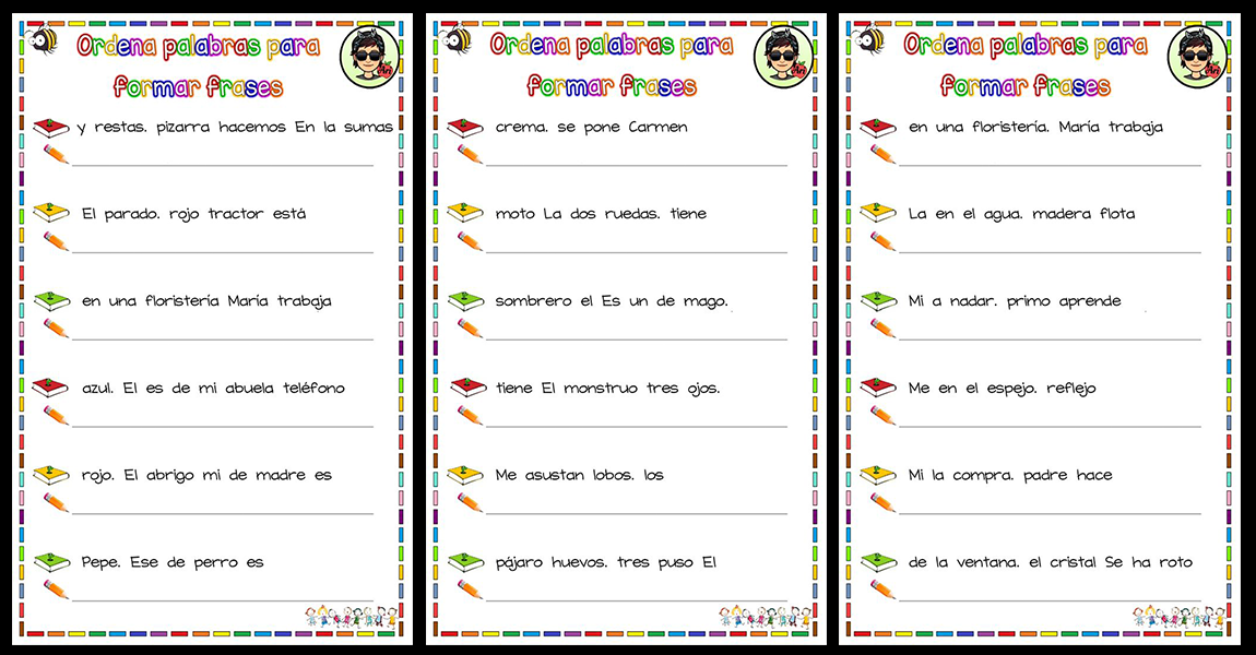 Palabras desordenadas en frases + plantilla - Actividades de infantil y ...