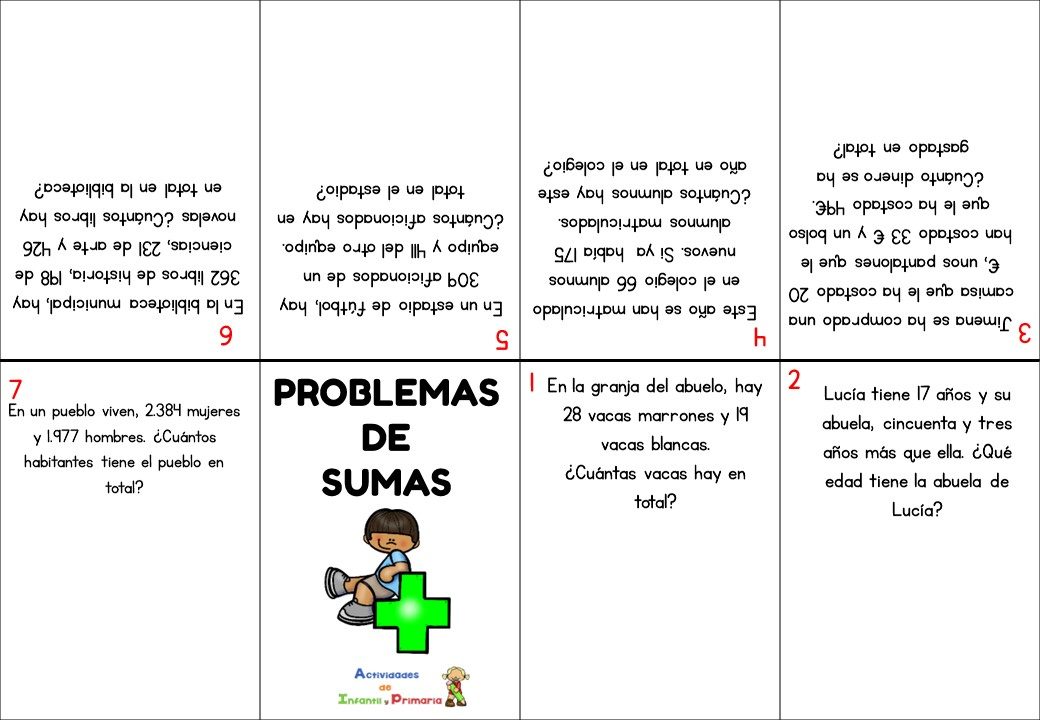 Minilibro de problemas de sumas - Actividades de infantil y primaria