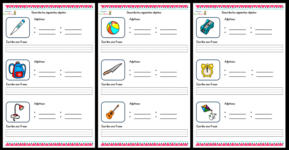 Fichas para describir objetos - Actividades de infantil y primaria