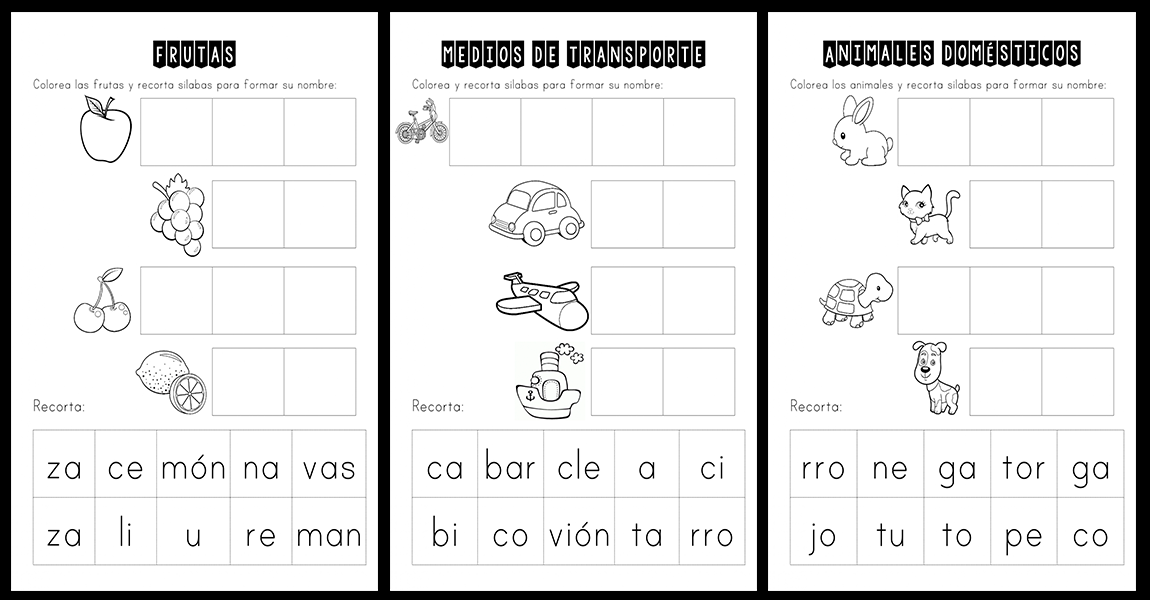 Fichas de Primaria: Palabras de tres sílabas