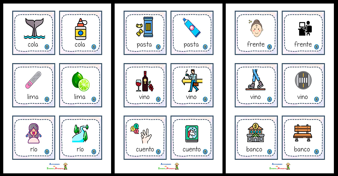Tarjetas ilustrativas: Palabras homógrafas - Actividades de infantil y ...