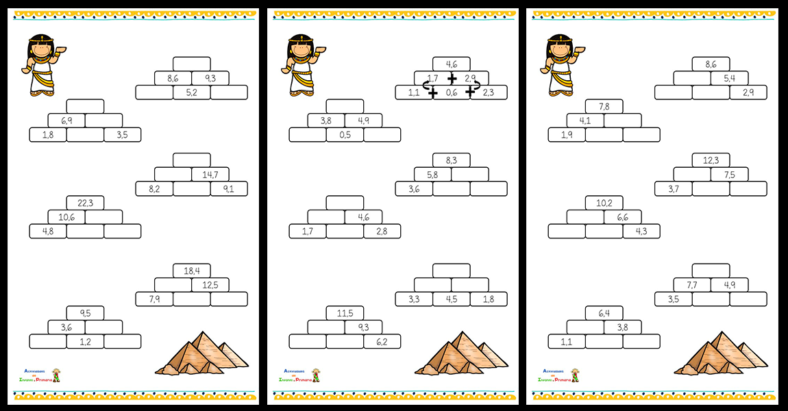 Pirámides matemáticas con números decimales - Actividades de infantil y primaria
