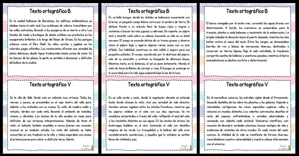 Textos ortográficos letras B - V - Actividades de infantil y primaria