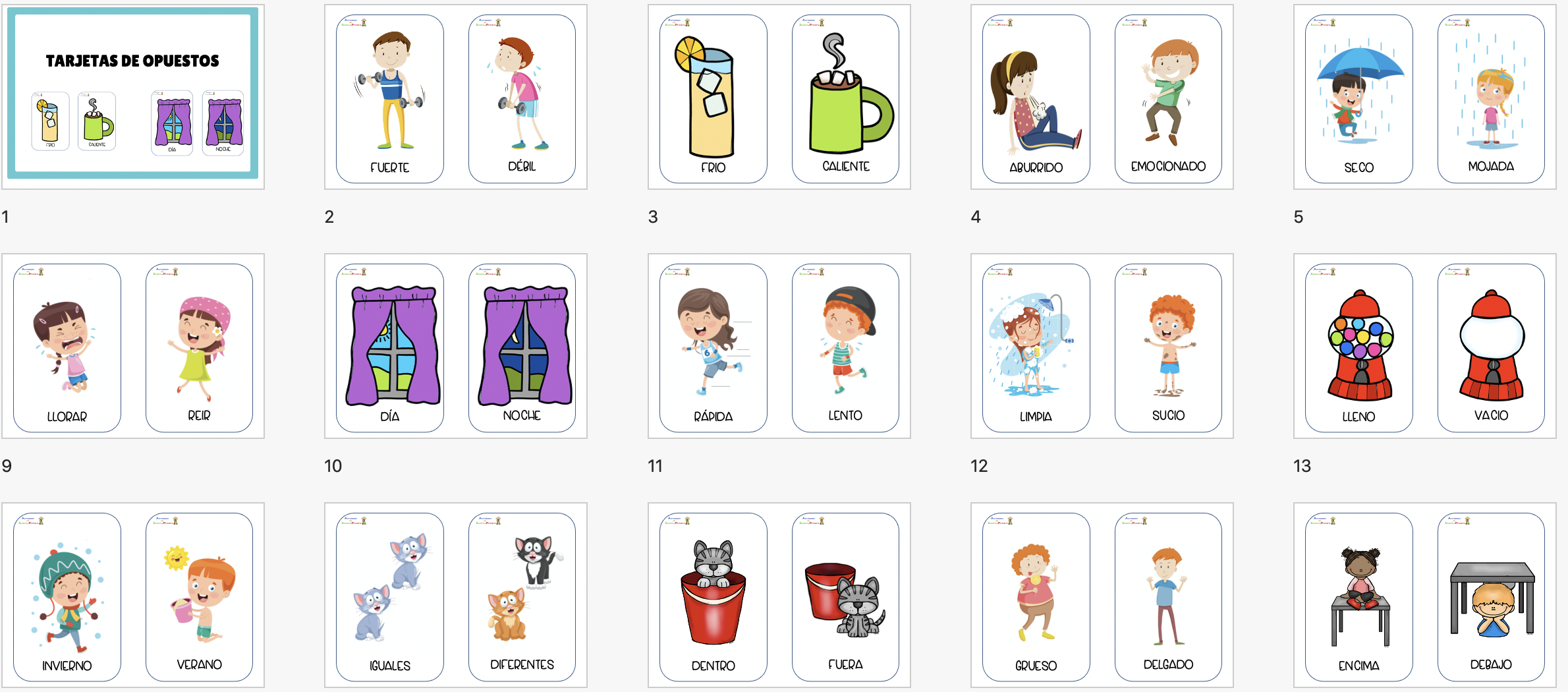 25 Divertidas tarjetas de opuestos O antónimos - Actividades de ...