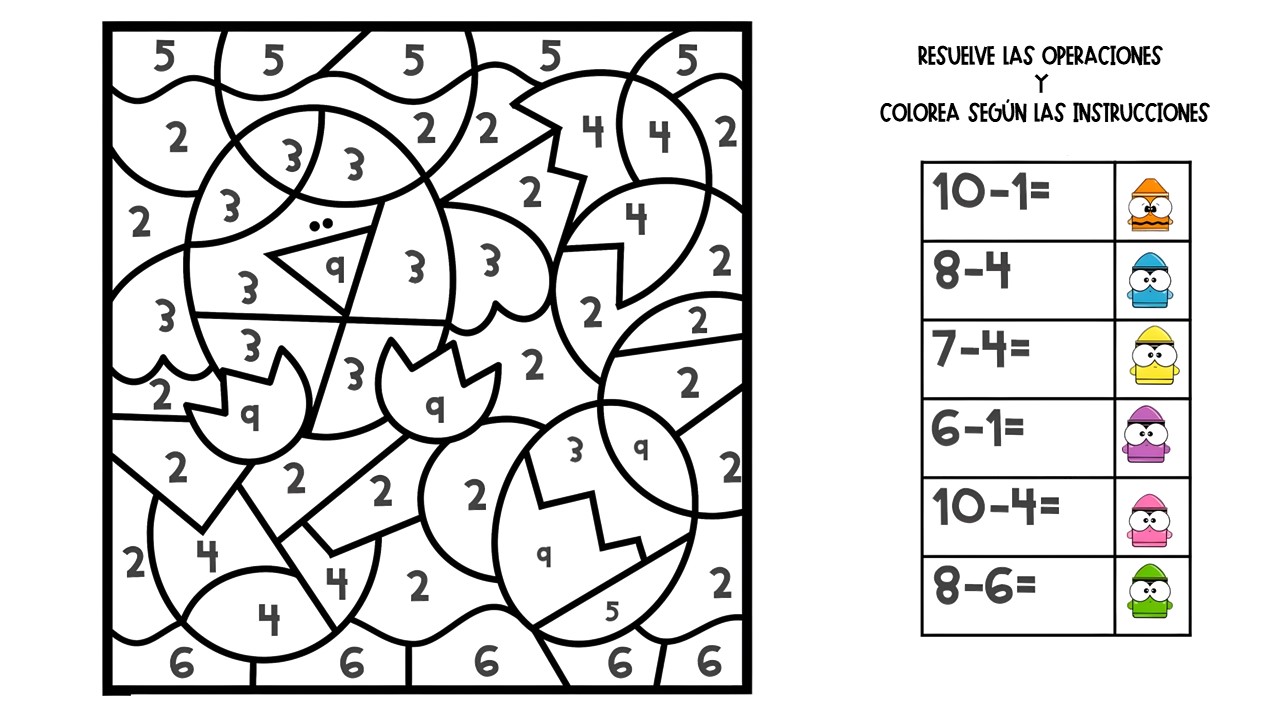Dibujos de primavera Suma y colorea según el resultado nueva entrega (1)