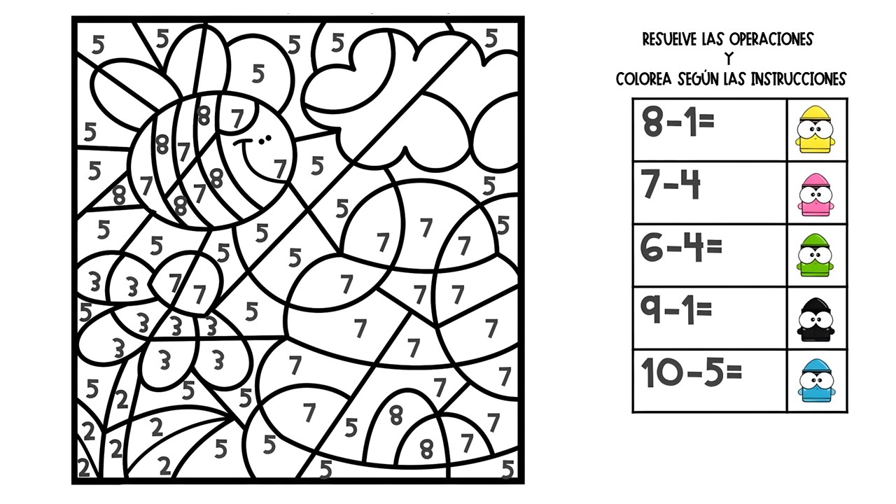 Dibujos de primavera Suma y colorea según el resultado nueva entrega (3)