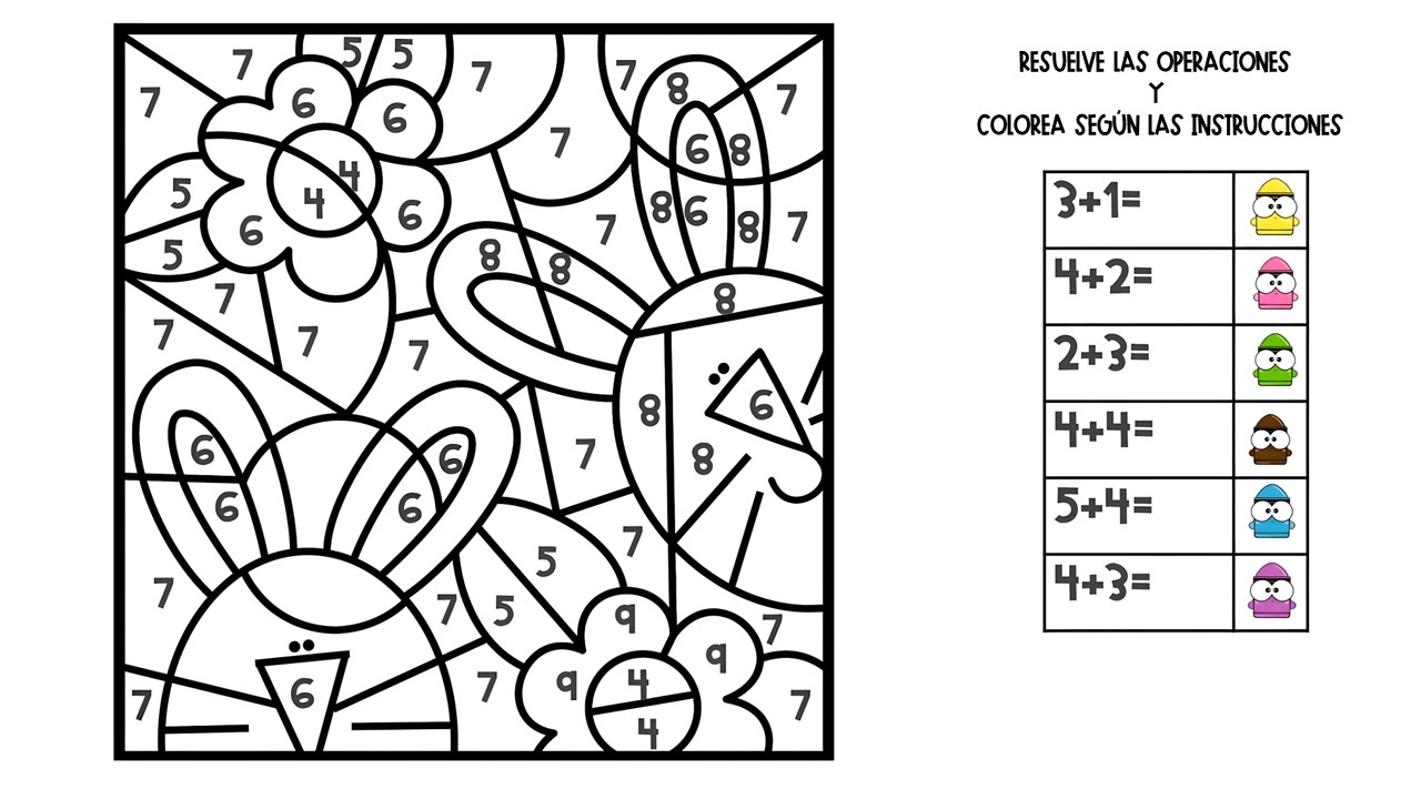 Dibujos de primavera Suma y colorea según el resultado nueva entrega (4)