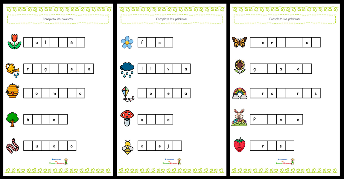 Lectoescritura: Completa las palabras del vocabulario de primavera ...