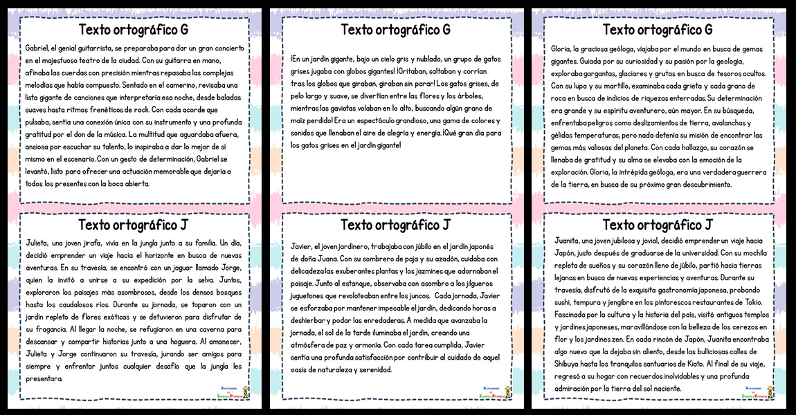 Textos ortográficos letras G - J - Actividades de infantil y primaria
