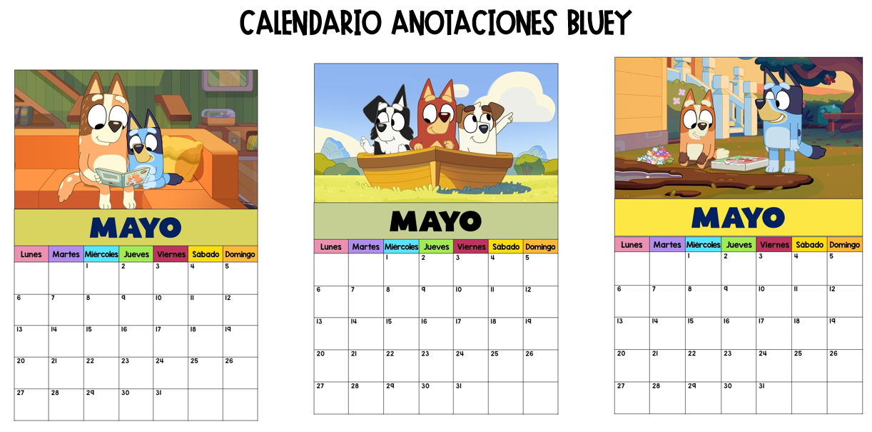 Bonitos Calendarios Mayo 2024 Para Anotaciones Bluey 12 Modelos