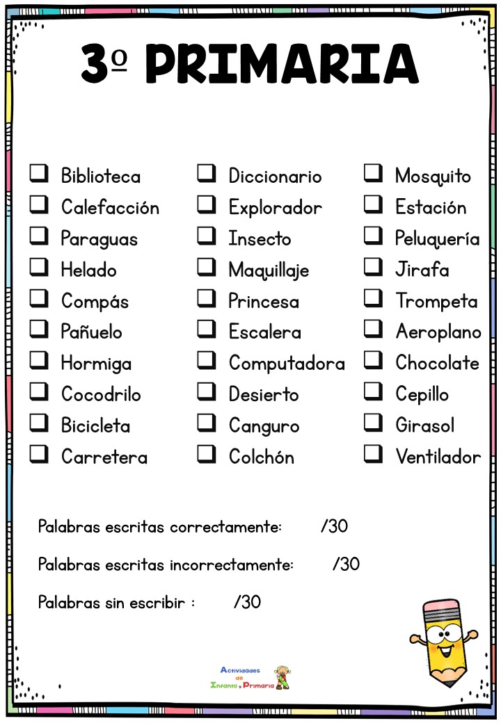 Palabras Para Dictado 6to De Primaria