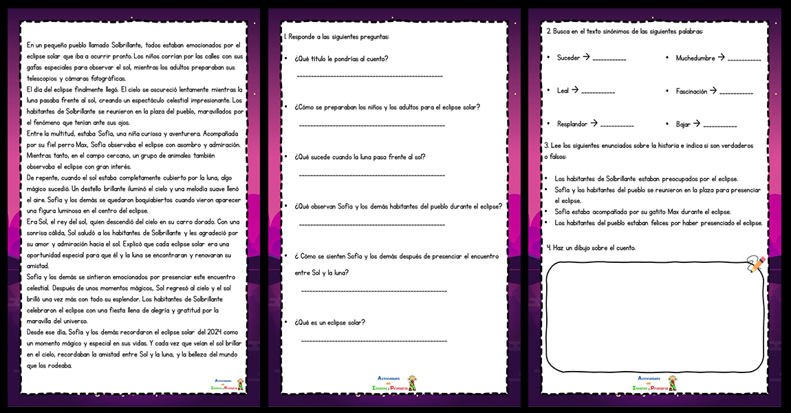 Comprensión lectora de un cuento infantil sobre el eclipse solar ...