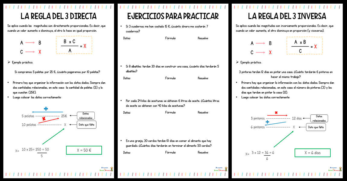 Aprendemos y practicamos la regla del 3 directa e inversa - Actividades ...