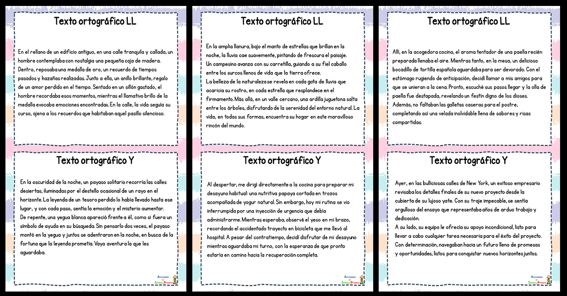 Textos ortográficos letras LL - Y - Actividades de infantil y primaria