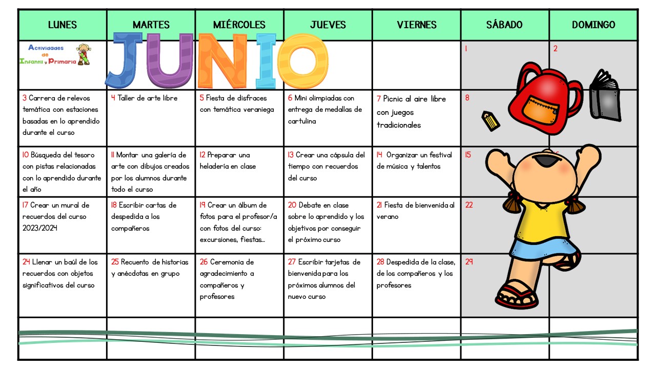 Calendario de dinámicas para los últimos días de curso 2023-2024 ...