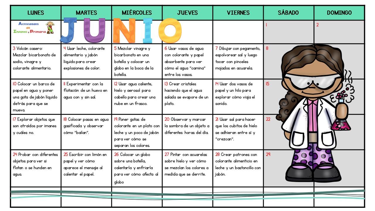 Calendario de experimentos para Primaria de junio 2024 - Actividades de ...
