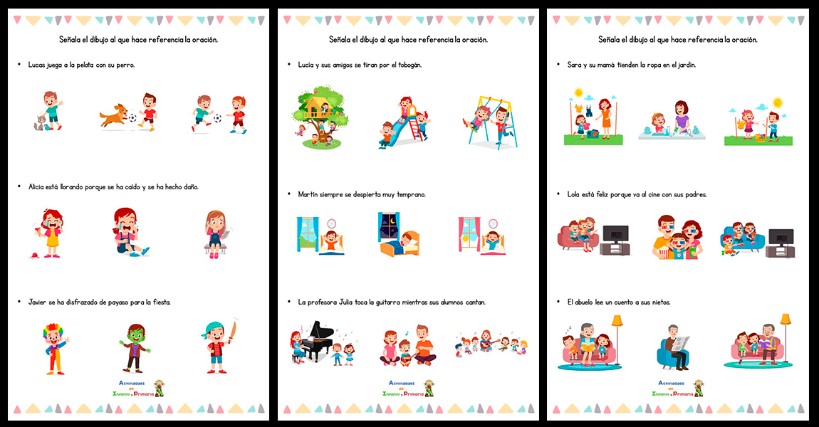 Comprensión de oraciones a partir de un dibujo: Identifica la imagen ...