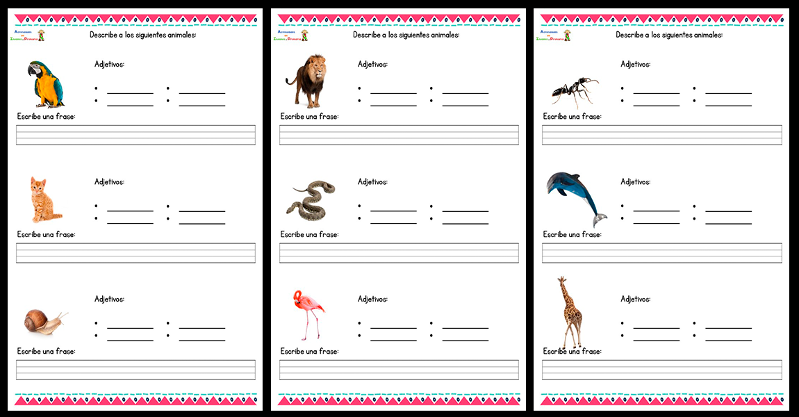 Fichas para describir animales - Actividades de infantil y primaria