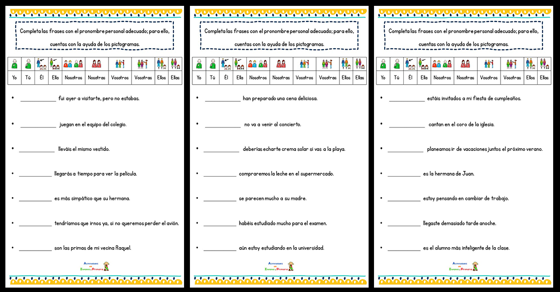 Frases con pronombres personales con pictogramas - Actividades de ...