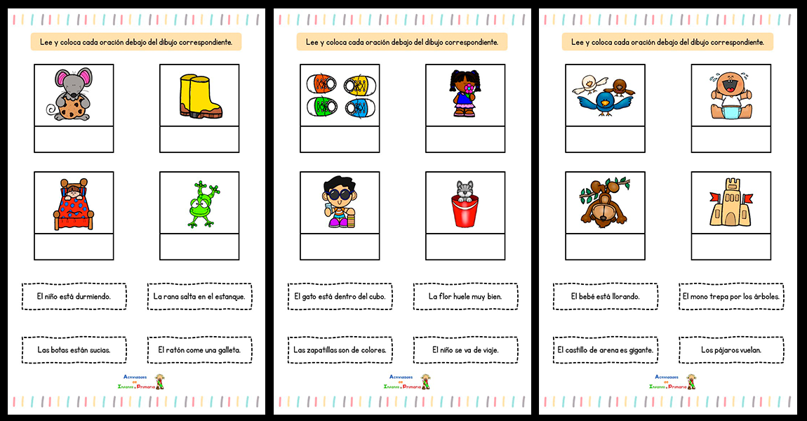 Lectura de oraciones: Asociación texto - dibujo - Actividades de ...