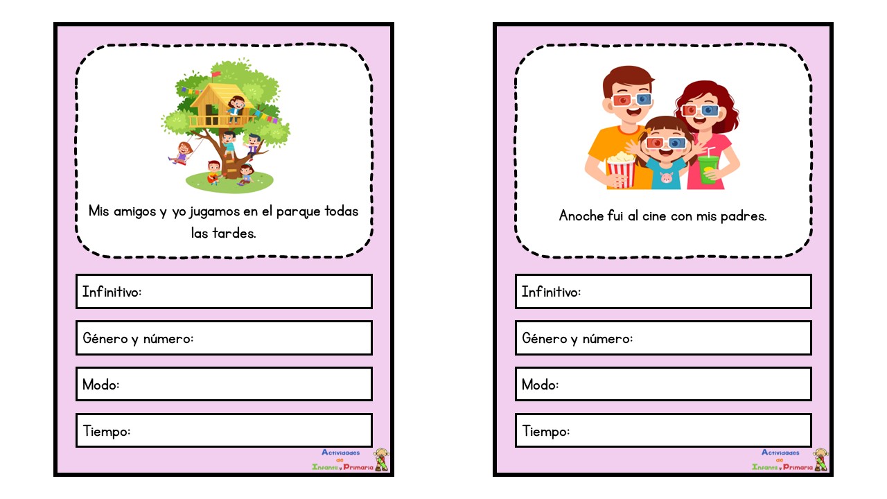 Tarjetas con dibujos para analizar verbos dentro de una oración ...