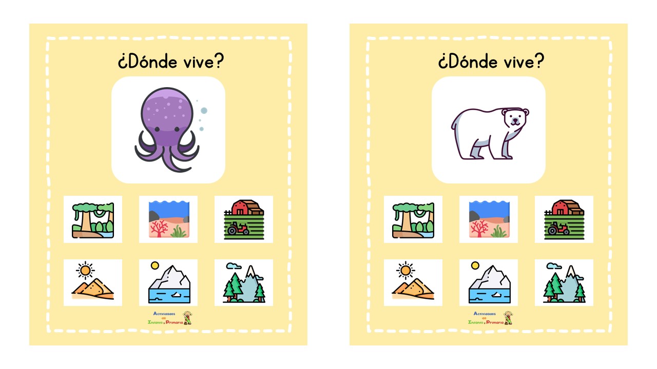 Tarjetas ilustrativas para clasificar animales según su hábitat ...
