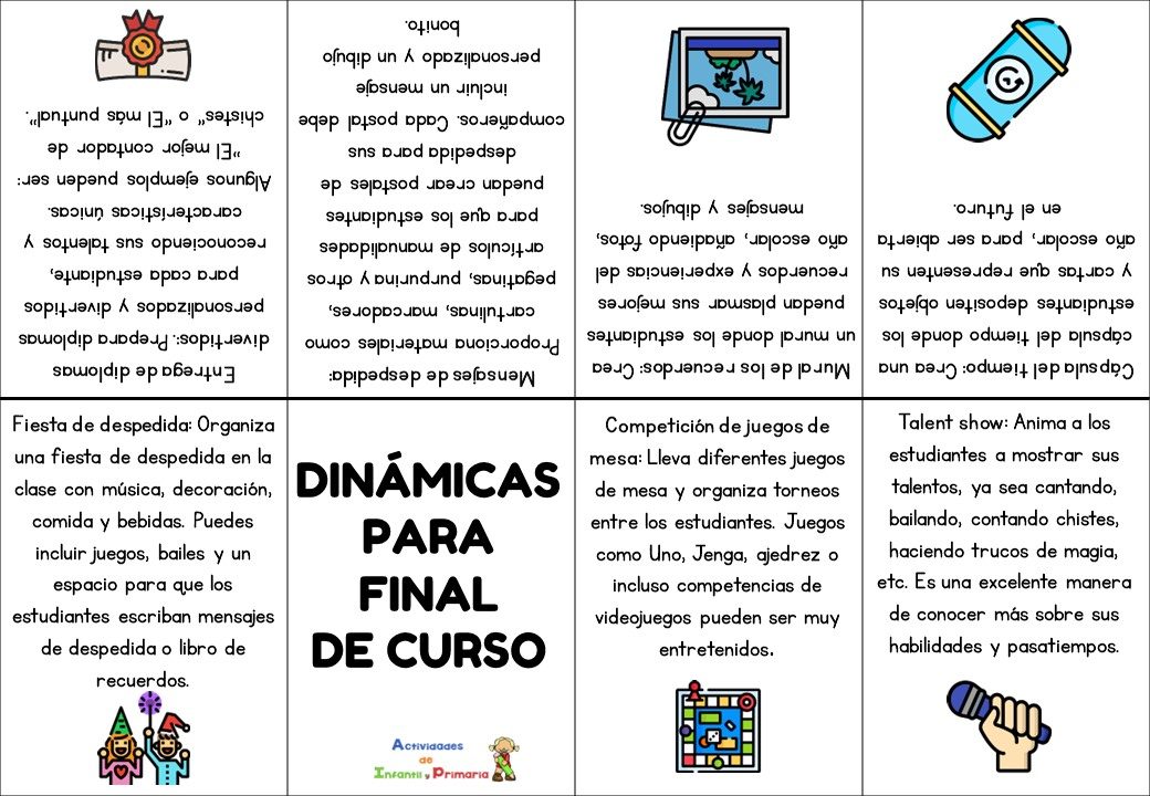 Minilibro: Dinámicas para los últimos días de clase - Actividades de ...