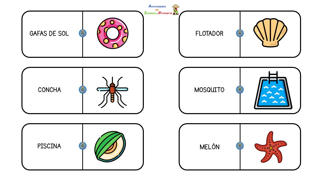 El dominó del verano para aprender el vocabulario: Asociación palabra ...