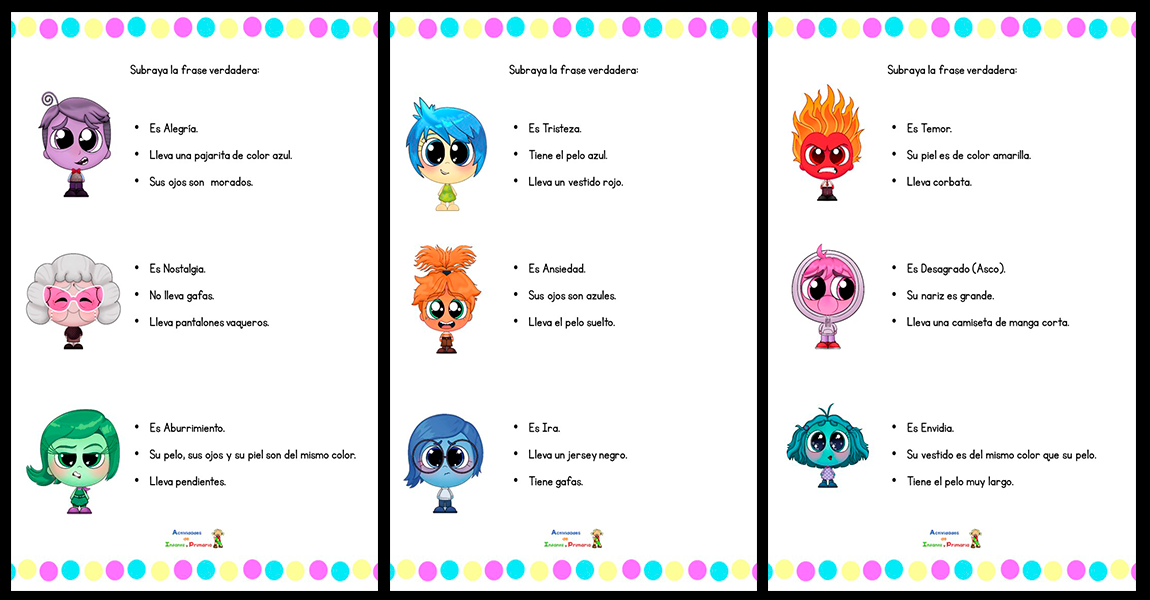 Comprensión lectora de frases cortas con los personajes de Inside Out ...