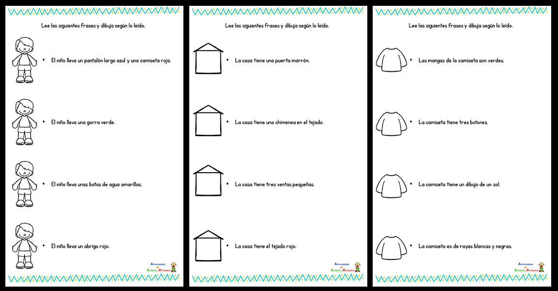 Comprensión de oraciones sencillas: Lee y dibuja - Actividades de ...