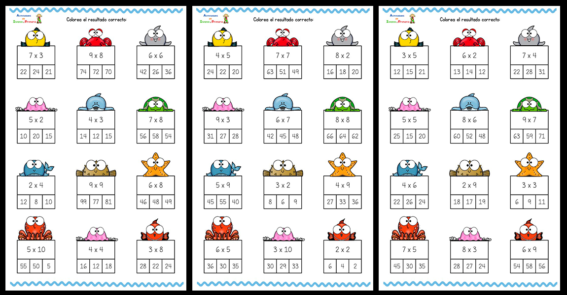 Divertidas fichas veraniegas para repasar las tablas de multiplicar ...