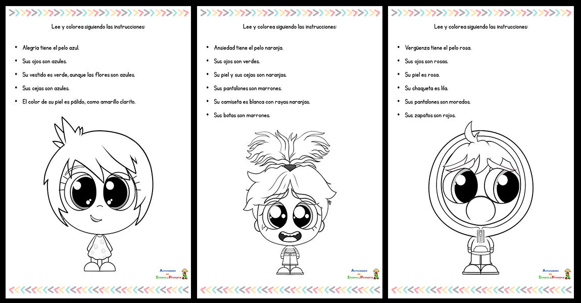 Colorea los personajes de Intensamente siguiendo las instrucciones ...