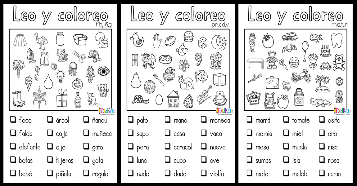 Fichas "Leo y coloreo" para practicar la lectura de palabras ...